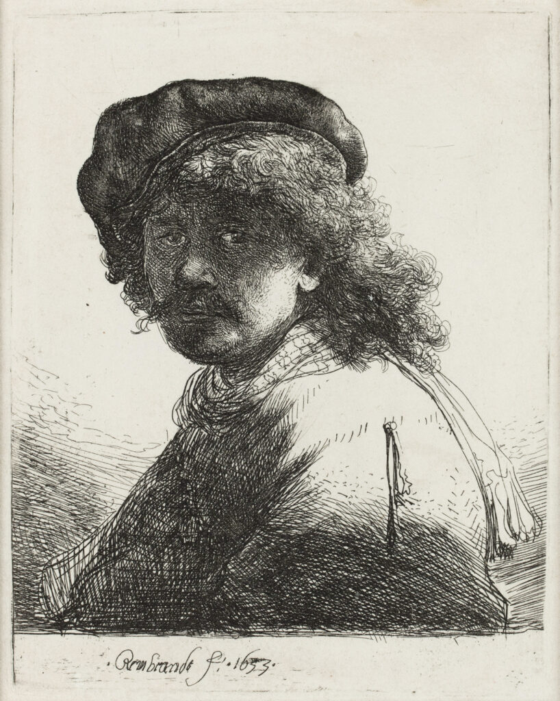 Rembrandt van Rijn - Etching for sale - Self-portrait in a cap and scarf