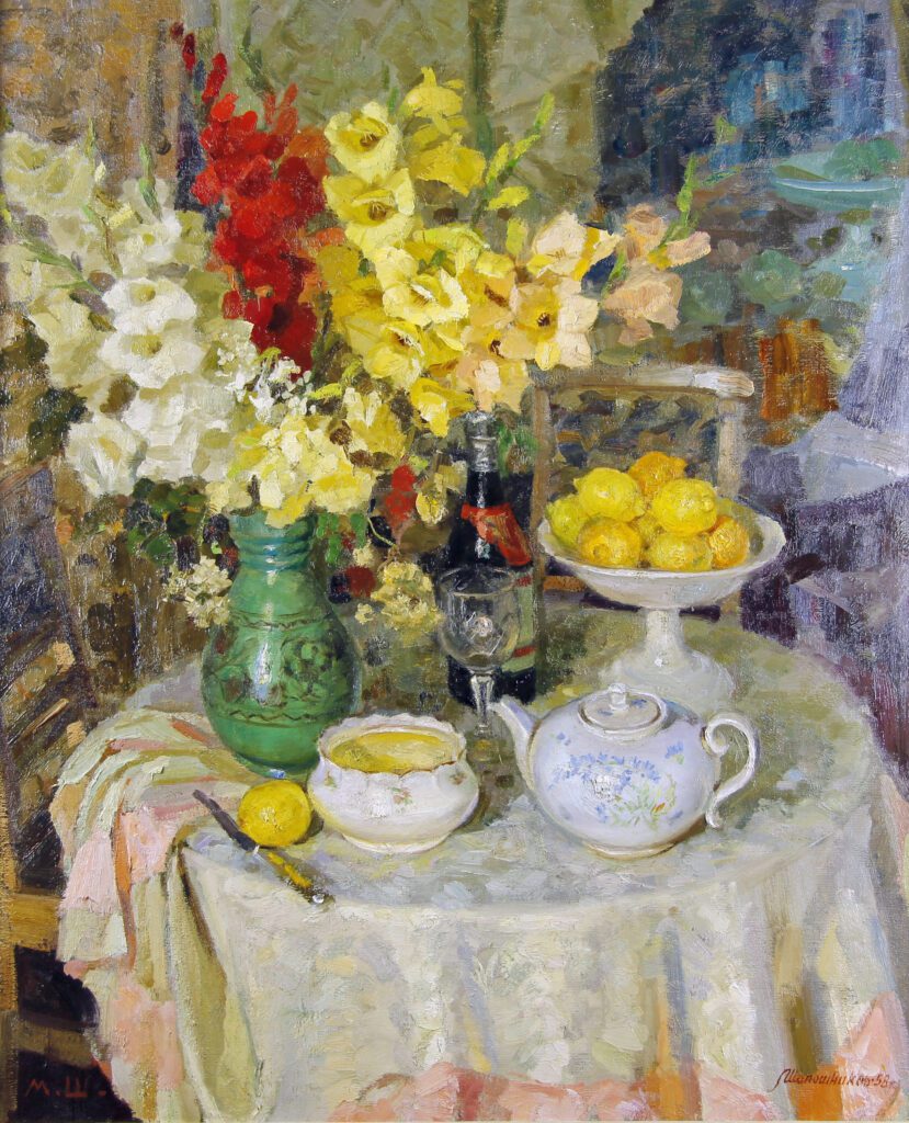 Mikhail Shaposhnikov - painting for sale - 'Still life with gladioli'