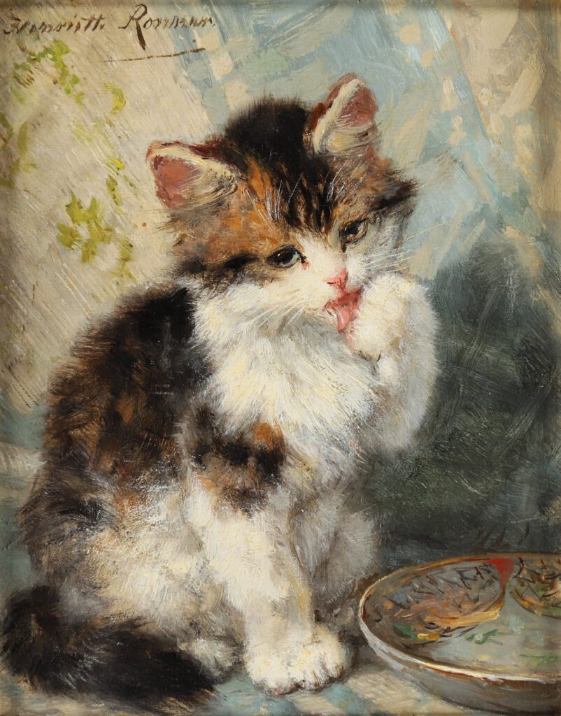 Henriette Ronner-Knip schilderij te koop - A kitten licking its paw