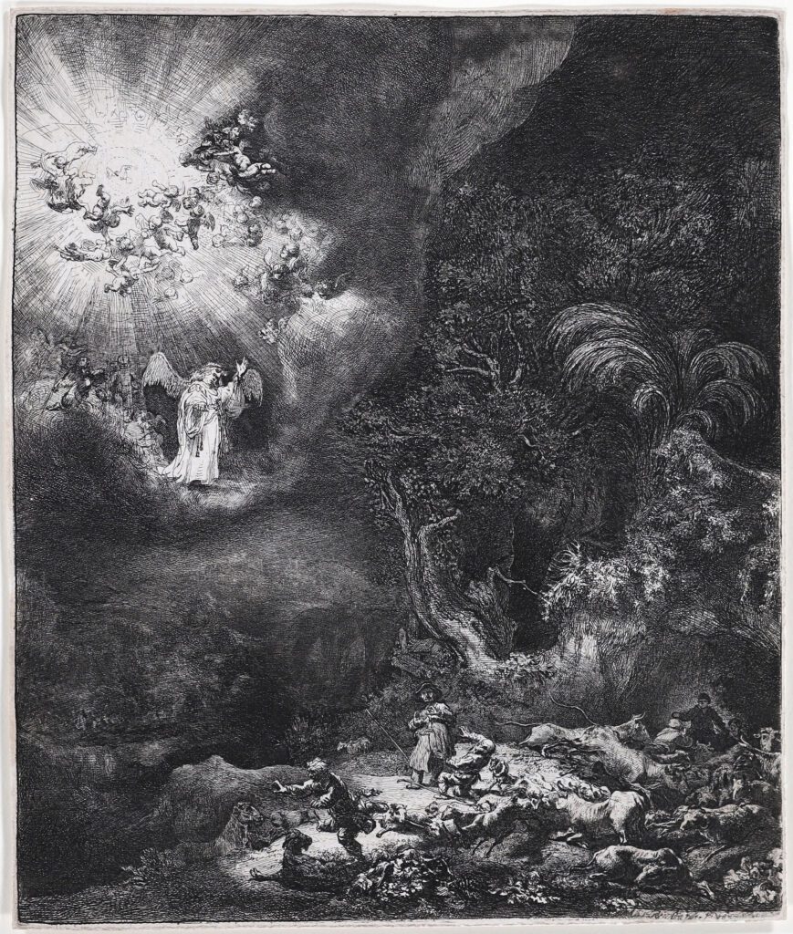 Rembrandt van Rijn - The Angel appearing to the Shepherds 1634 - Douwes ...